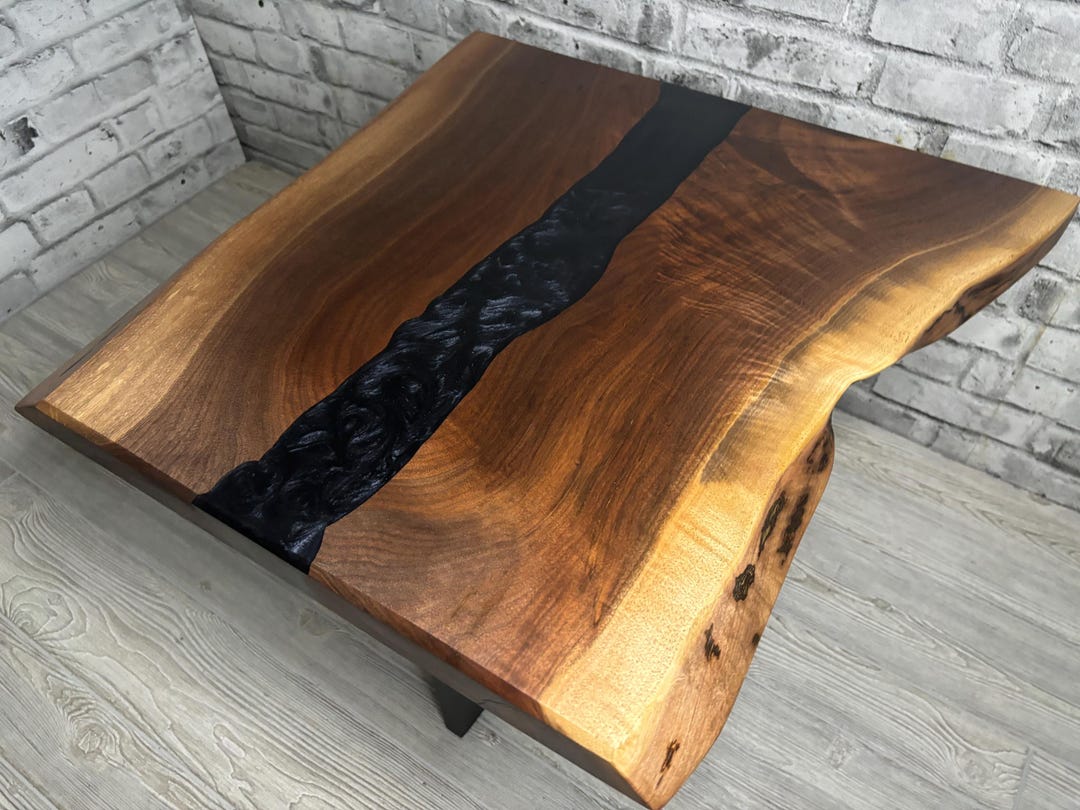 Live Edge Walnut Epoxy River End Table: Rustic Accent Table - Etsy