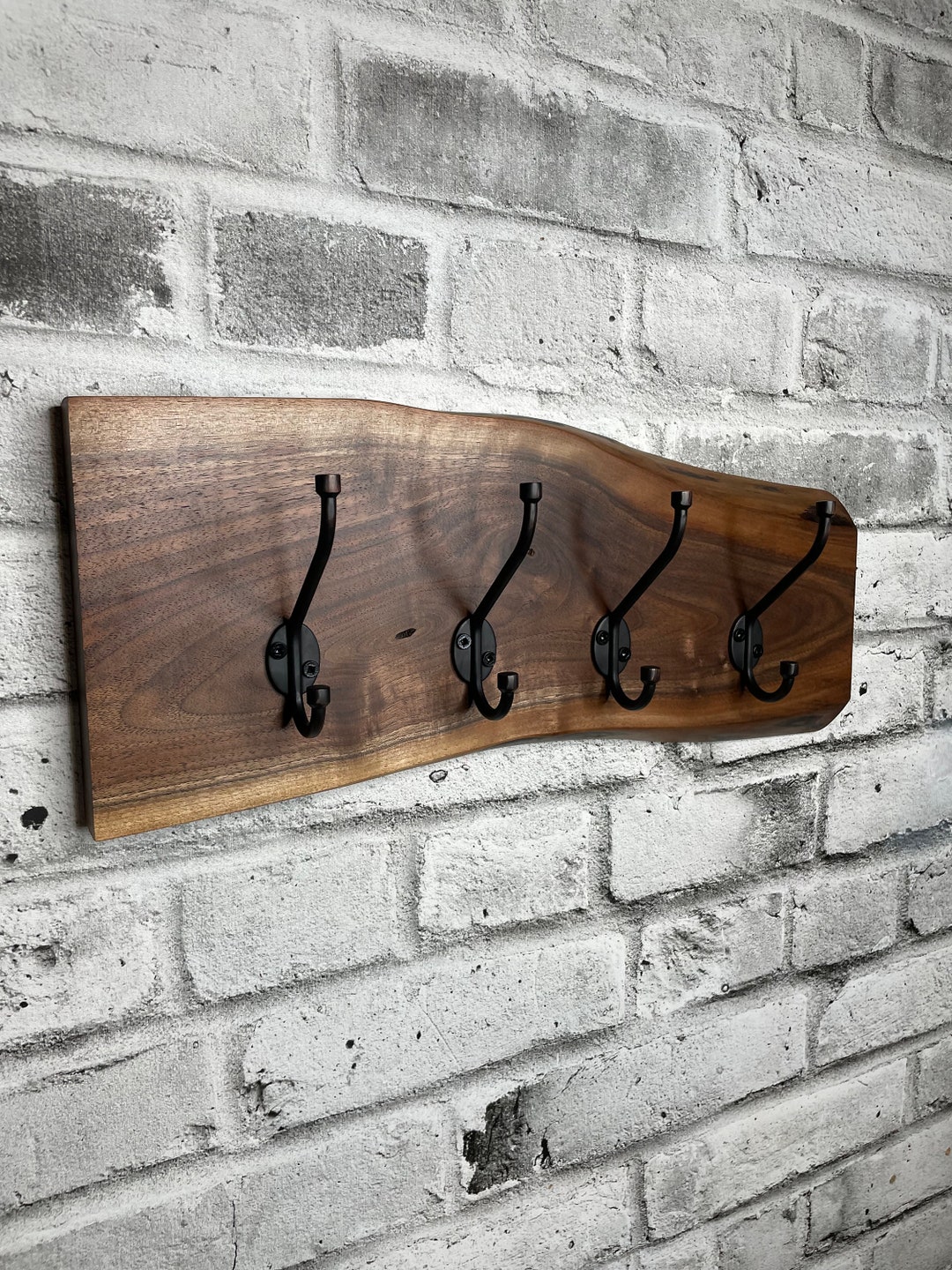 Rustic Live Edge Wood Wall Mount Coat Rack Handcrafted Home Decor 1 of ...