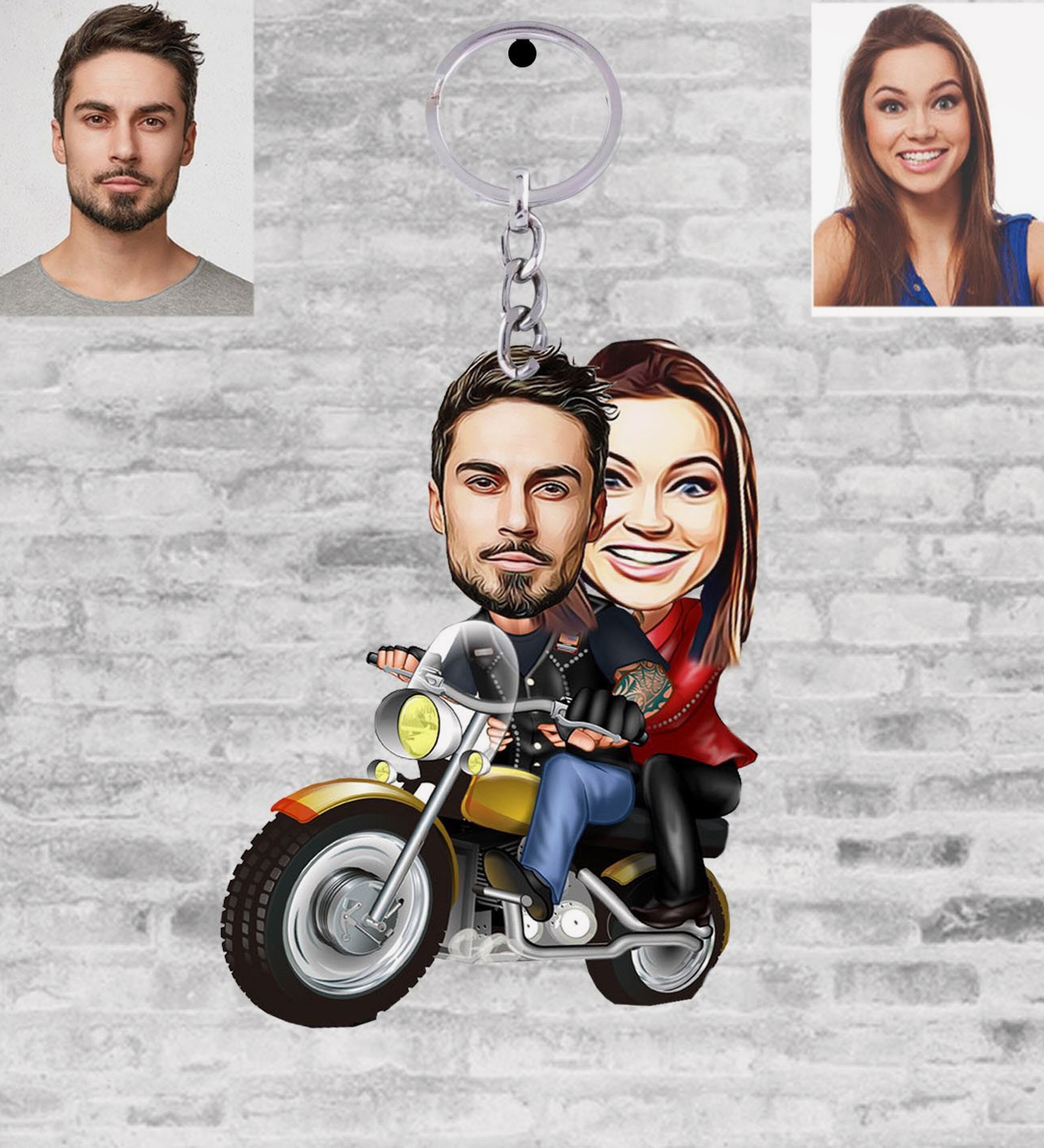 Personalized Couple Photo Keychain, Customized Motorcycle Keyring ...