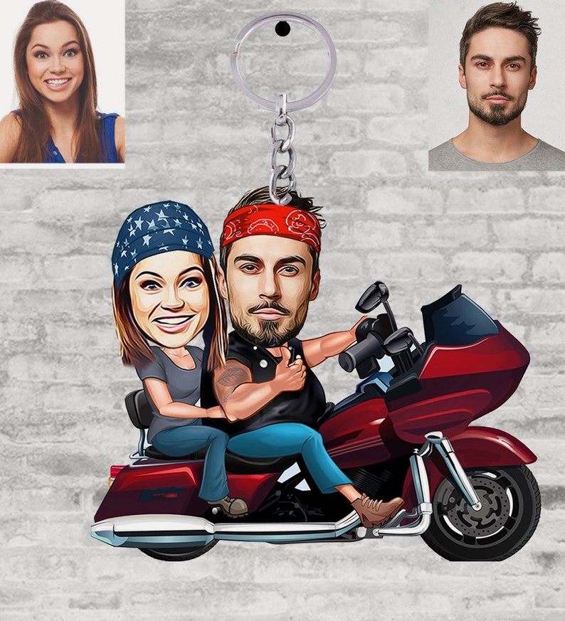 Personalized Couple Photo Keychain, Customized Motorcycle Keyring ...