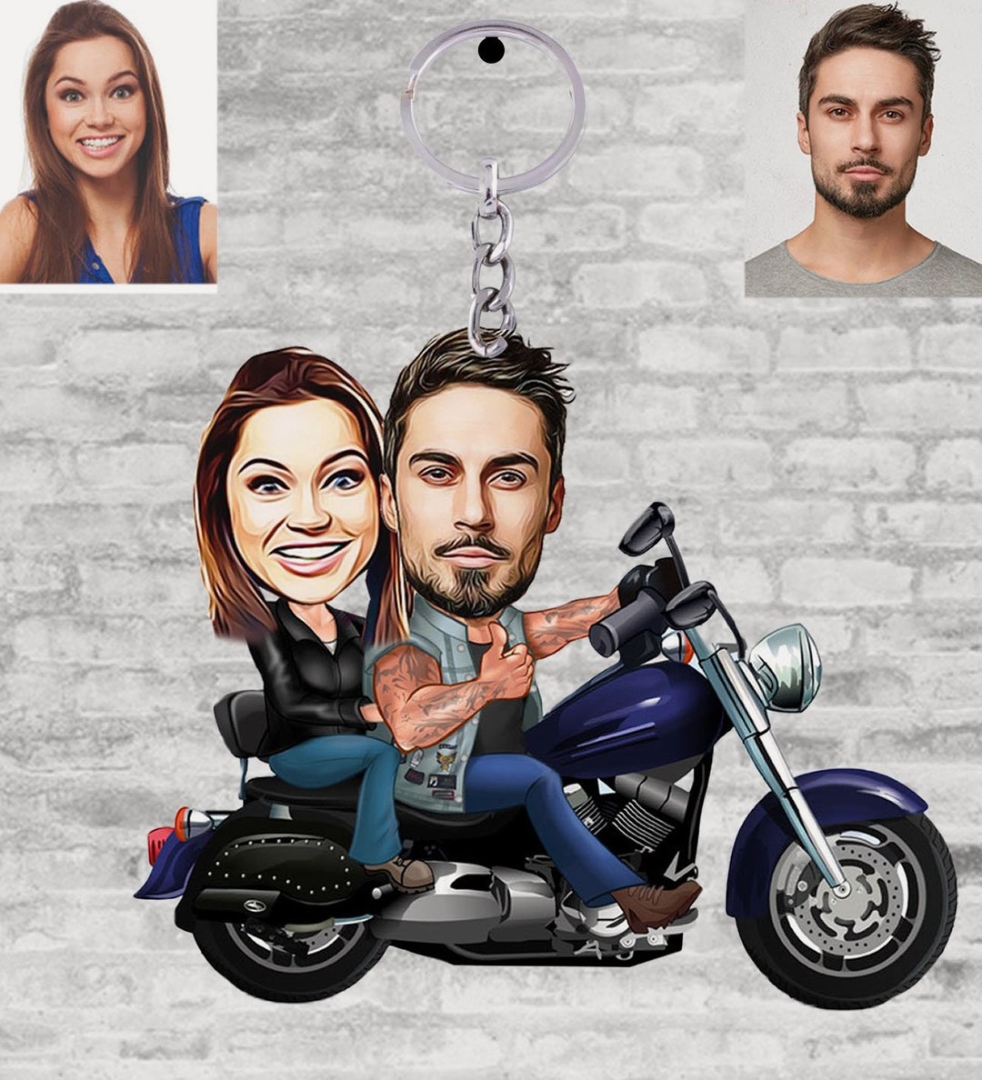 Personalized Couple Photo Keychain, Customized Motorcycle Keyring ...