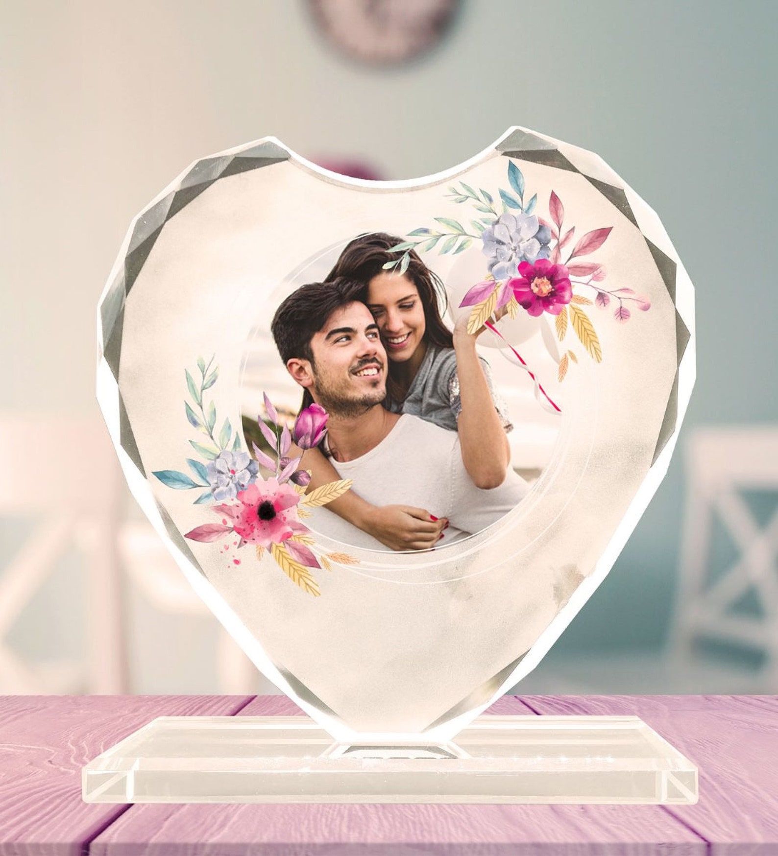 Personalized Cyrstal Photo Frames Heart Shaped Glass Frames - Etsy