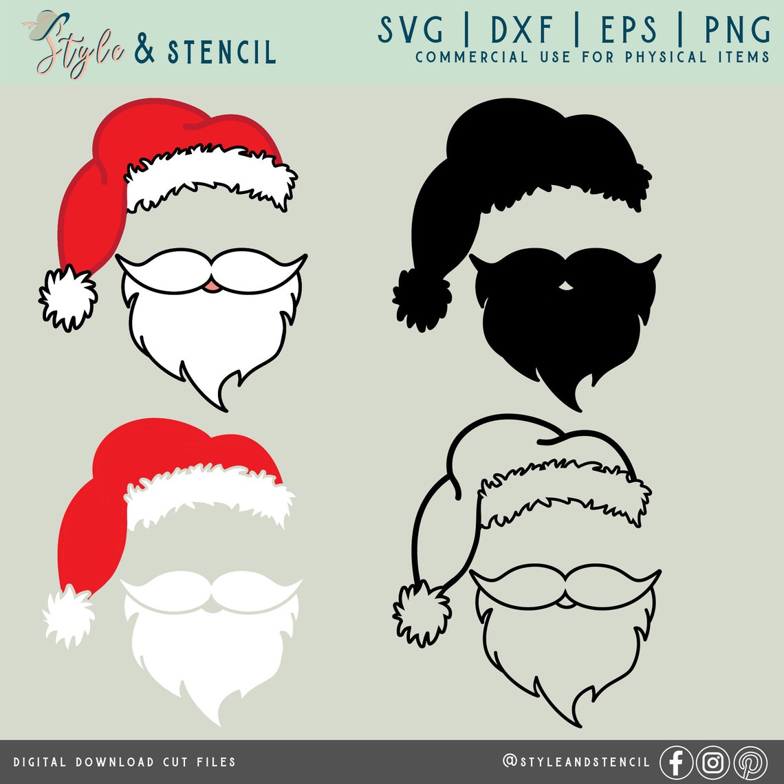 Santa Hat and Beard SVG Santa Hat SVG Santa Beard SVG | Etsy