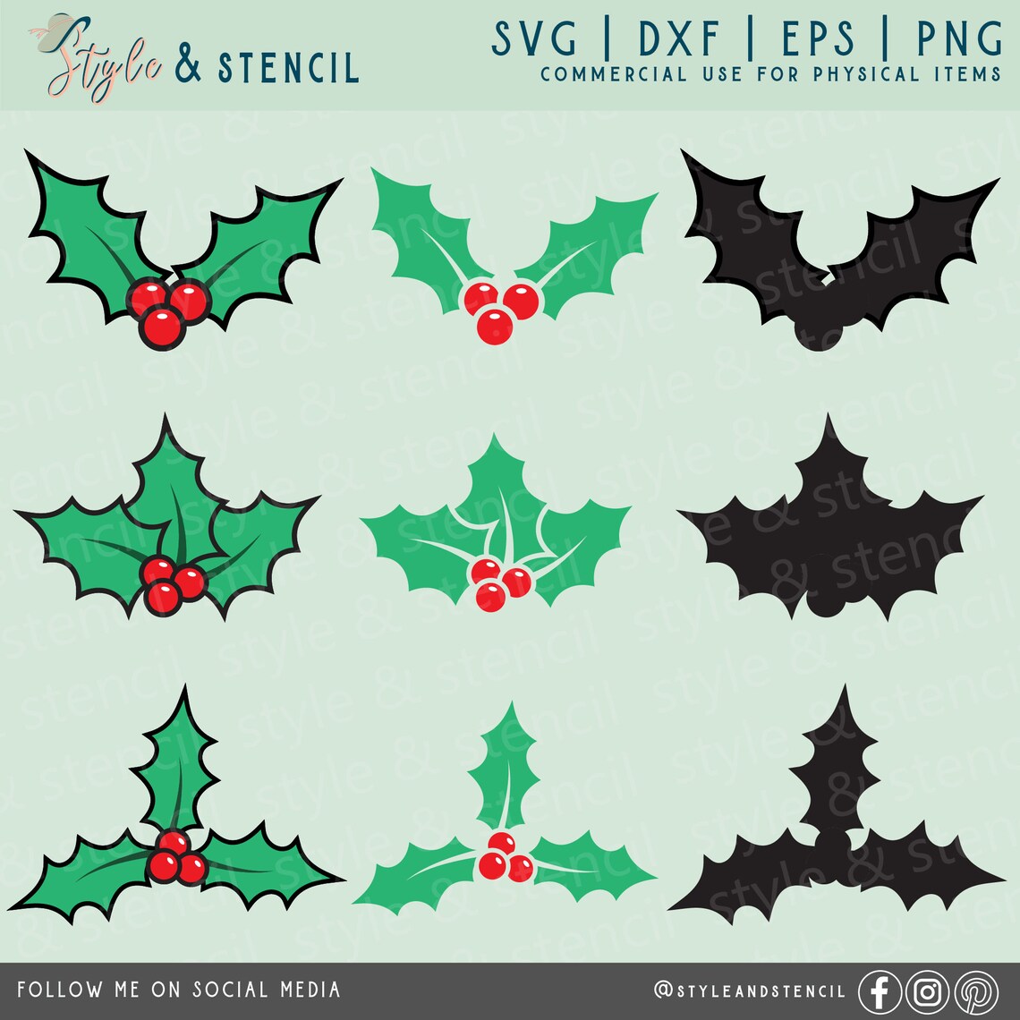 Holly Berry SVG – Christmas Leaves Clipart (svg, Dxf, Png, Eps) - Etsy