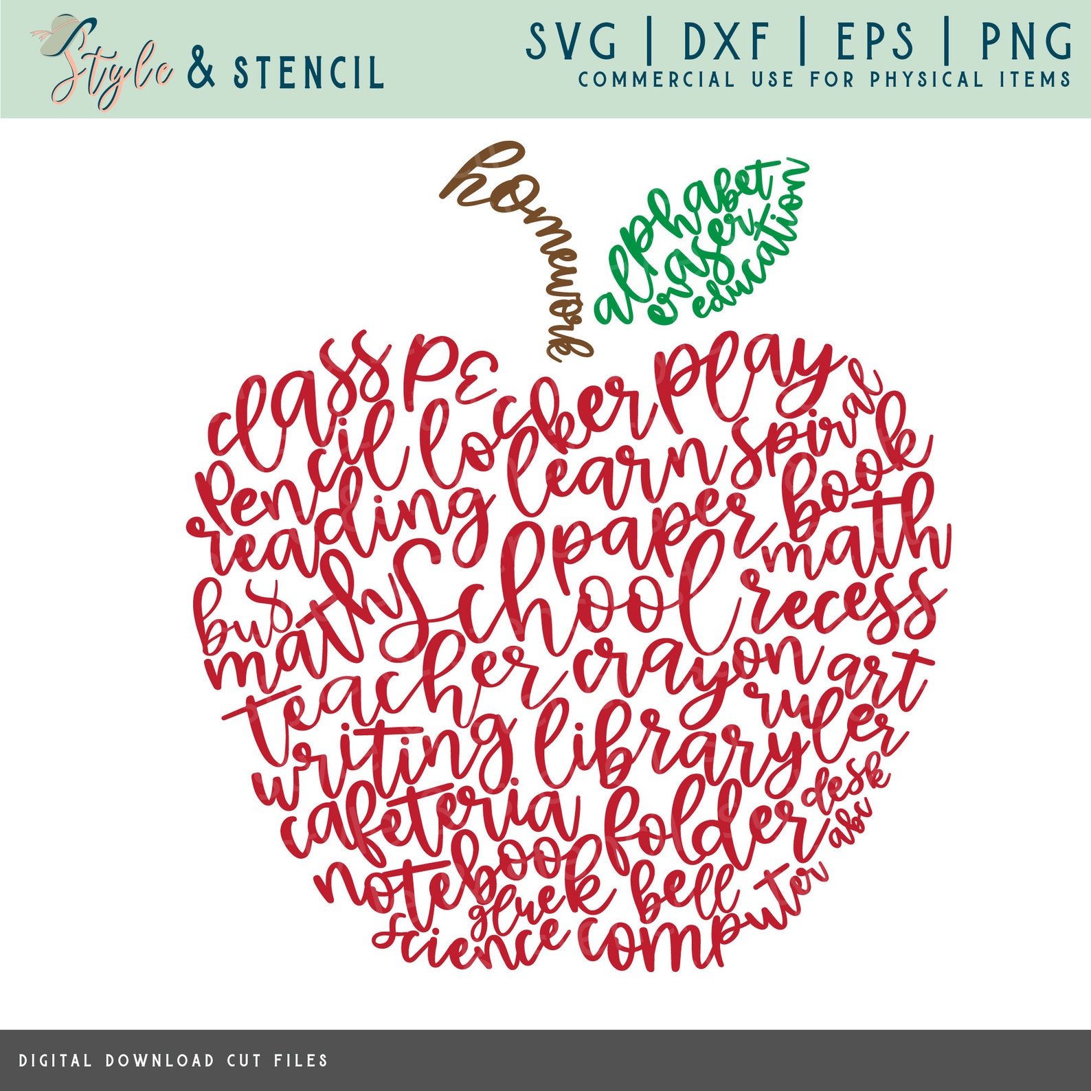 Apple SVG School Words SVG Word Art SVG Teacher Shirts - Etsy