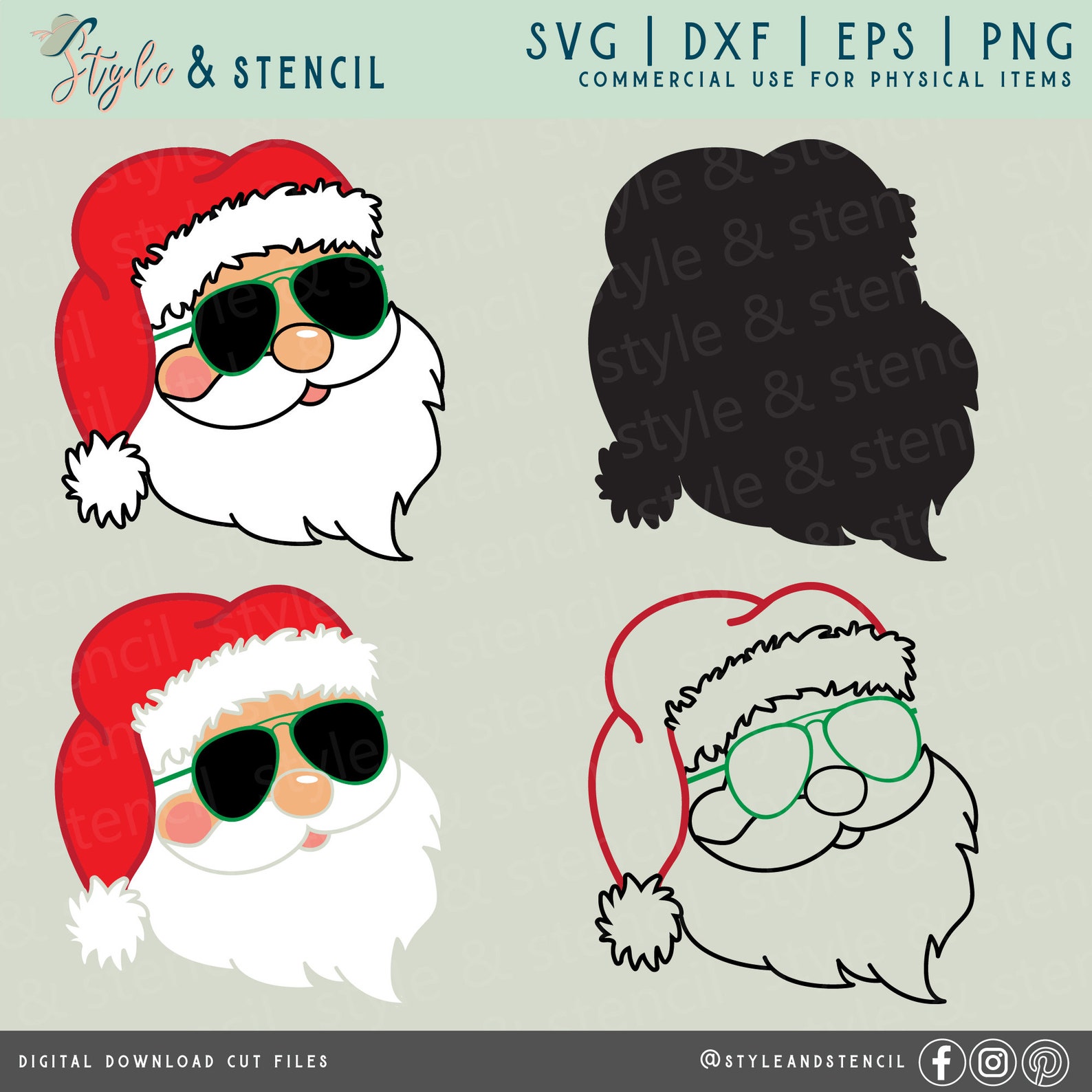 Santa Sunglasses Svg Santa Sunglasses Santa Face SVG | Etsy