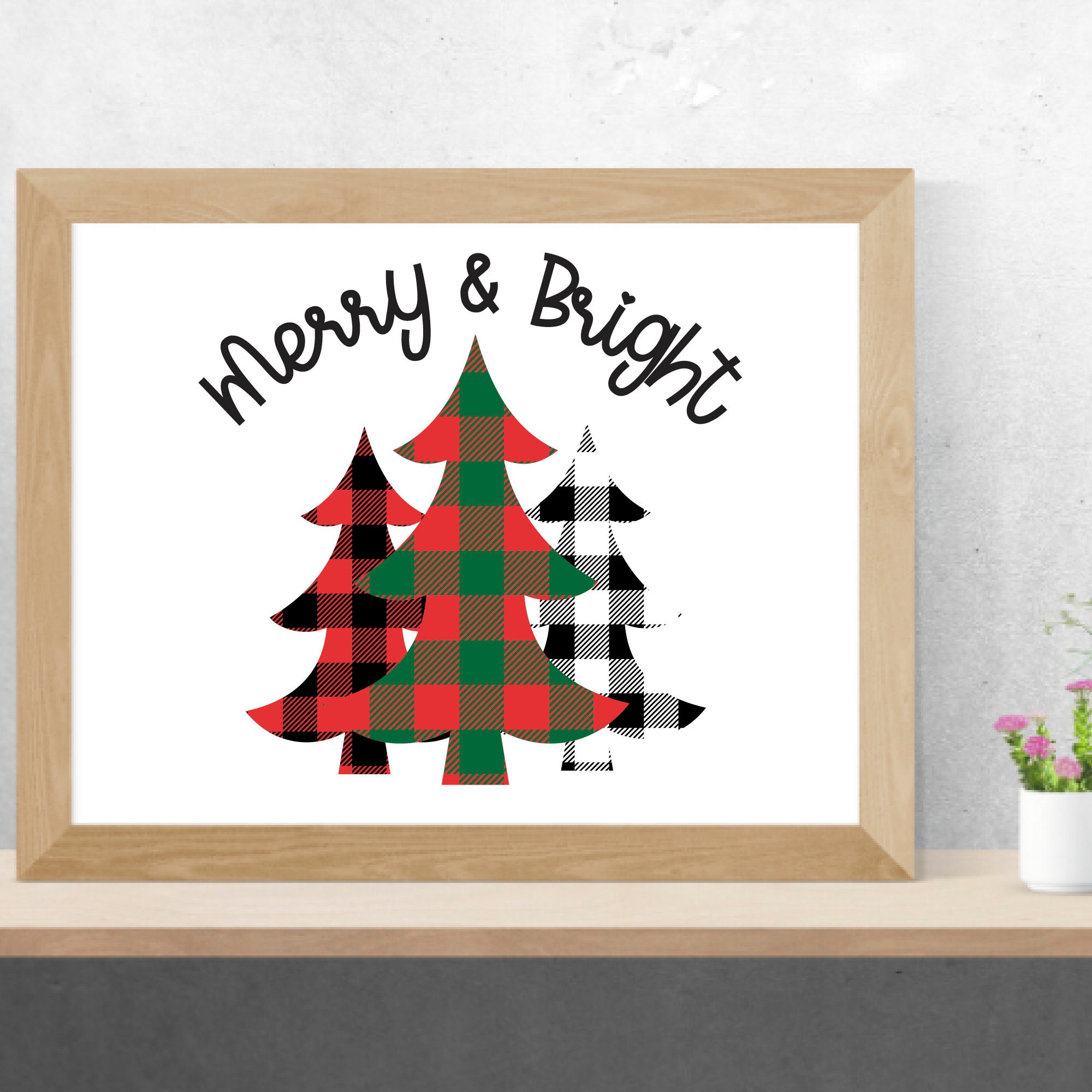 Merry and Bright SVG Christmas Tree SVG Buffalo Plaid SVG | Etsy