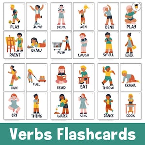 40 VERBS FLASHCARDS | Vocabulary | Parts of Speech | Positional Words ...
