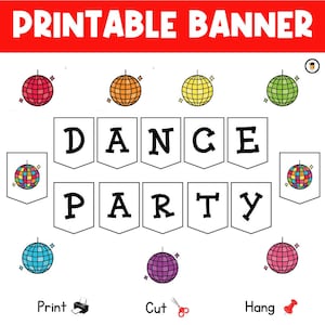 DANCE PARTY BANNER • Printable Banner • Bulletin Board • Disco • Retro ...