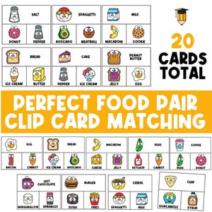 FOOD PAIR MATCHING | Clip Cards | Flashcards | Matching Activities ...
