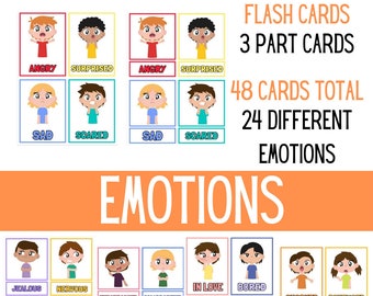 Emotions Flash Cards - Etsy