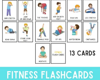 Sports Fitness Flashcards Kids Exercises Flash Cards for | Etsy