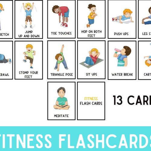 Animal Fitness Movement Flashcards Kids Exercises Flash - Etsy