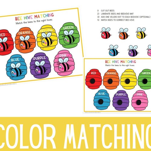 Color Matching Sorting Activities Bees Learn Colours | Etsy