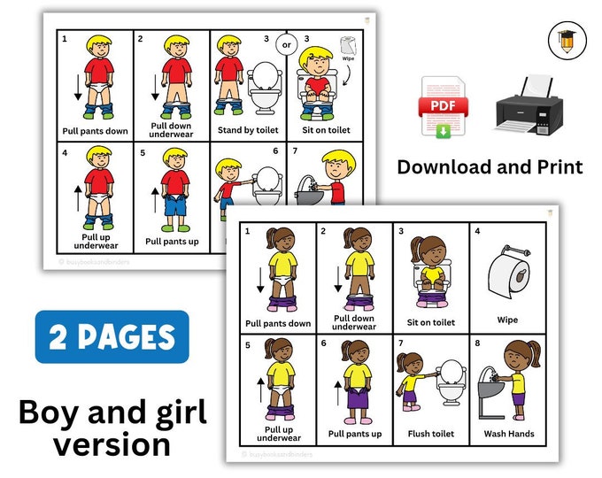 Potty Training Visual Schedule and Reward Chart, Toilet Sequence for ...