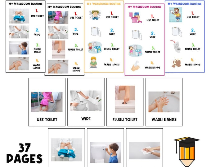 Potty Training Visual Schedule and Reward Chart, Toilet Sequence for ...