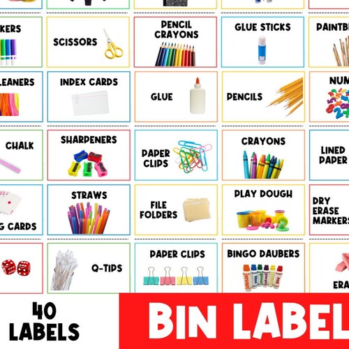 REAL PICTURES: School Supplies Signs Bin Label Printable - Etsy