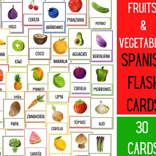 Spanish Flashcards Fruits and Vegetables Preschool Flash | Etsy
