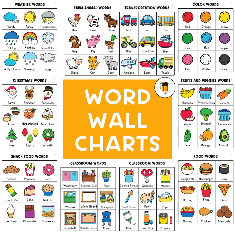 12 WORD WALL CHARTS | Kindergarten | Preschool | Classroom Decor | Word ...