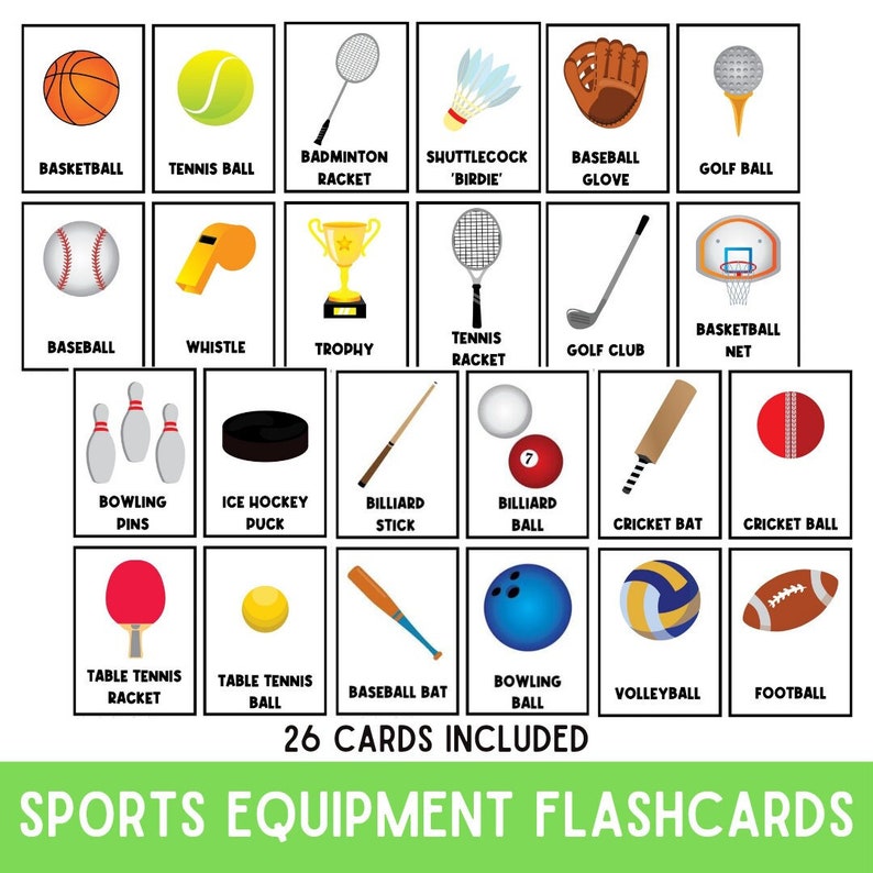Sports Equipment Flashcards Exercise Activities Physical | Etsy Ireland