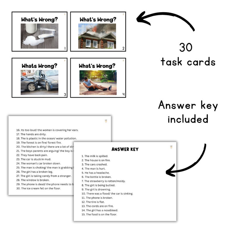 What's Wrong | WH Questions | Functions Task Cards | Which One | Speech ...
