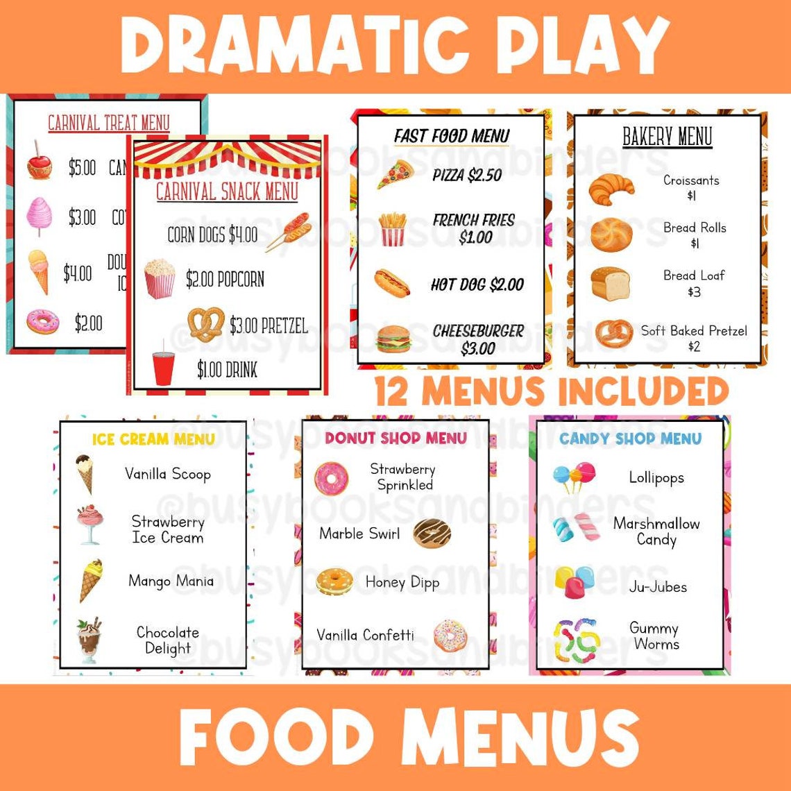 Printable Food Menus Dramatic Play Restaurant Menu - Etsy