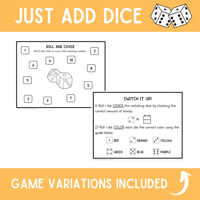 Roll and Cover Dice Math Games Preschool Kindergarten | Etsy