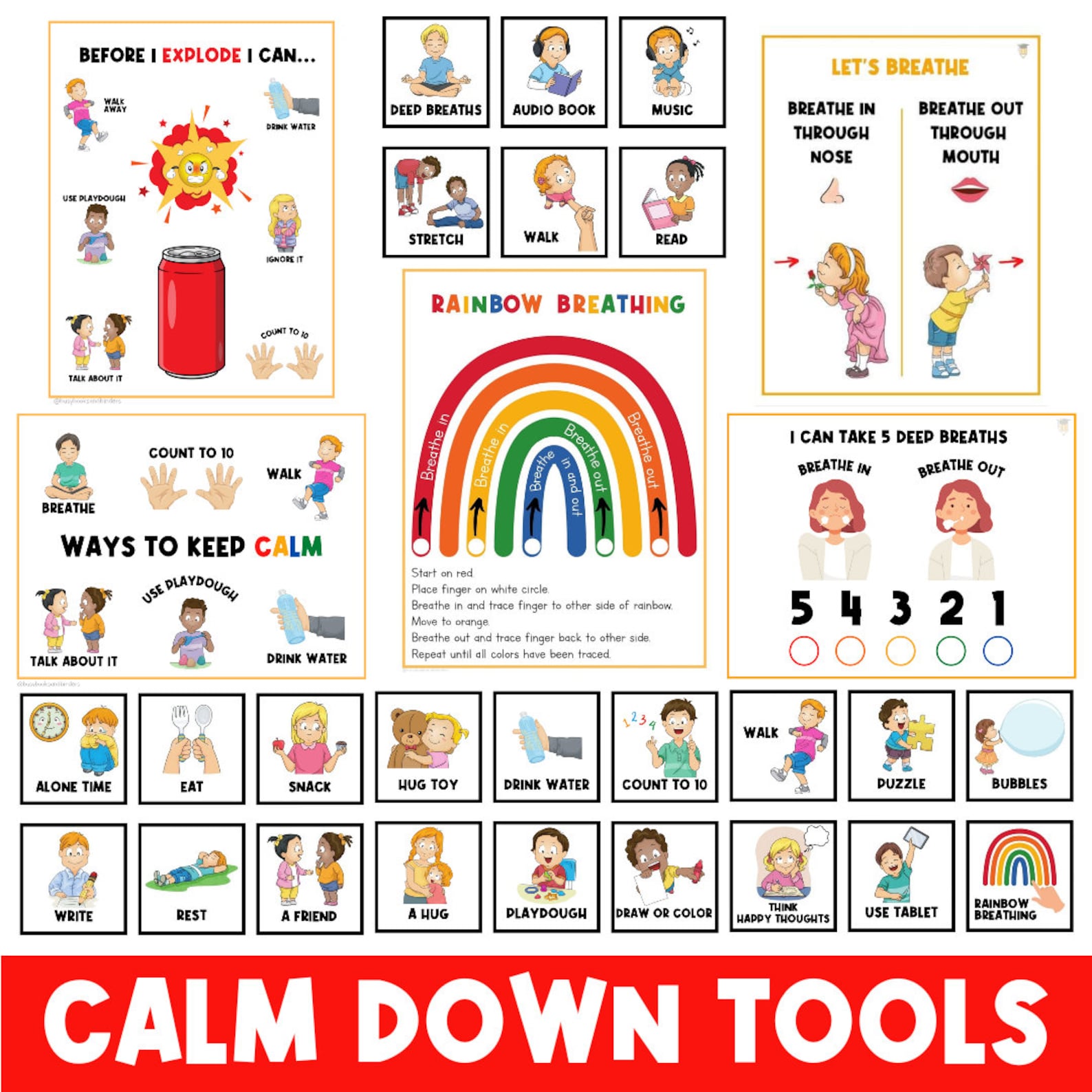 CALM DOWN STRATEGIES | Deep Breathing | Grounding | Poster | Coping ...