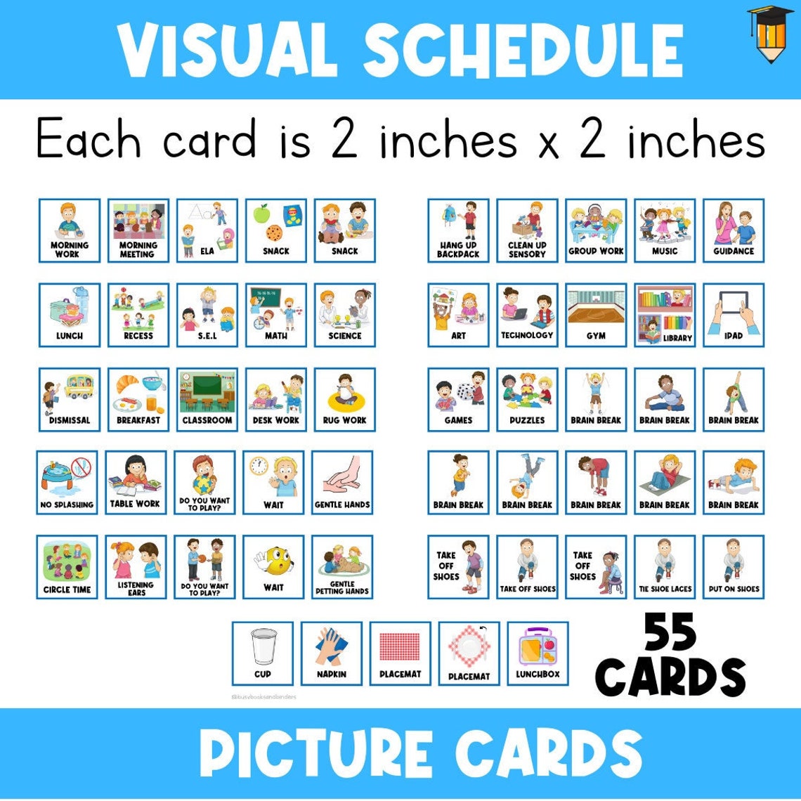 55 PICTURE CARDS | Class Schedule | First Then Board | Visual Aid ...