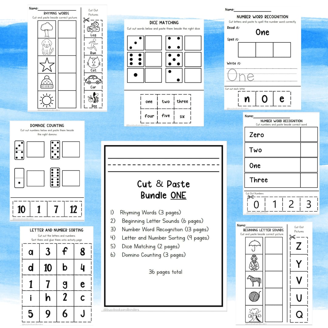 Kindergarten Grade One Cut and Paste Worksheets | Sight Words | Number ...