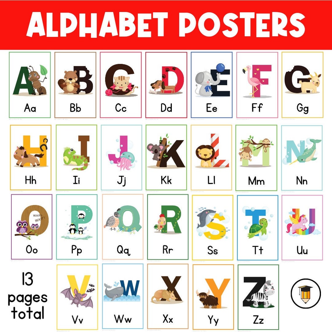 Alphabet Posters Alphabet Flashcards Classroom Poster Preschool ...