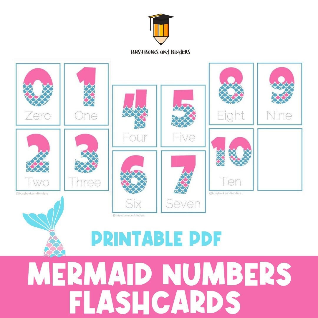Mermaid Numbers Tracing Flashcards | Preschool Flash Cards | 123 ...
