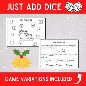 Christmas Roll and Cover | Dice Math Games | Preschool | Kindergarten ...