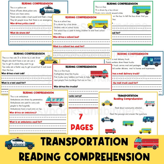 Transportation Reading Comprehension Reading and Writing - Etsy
