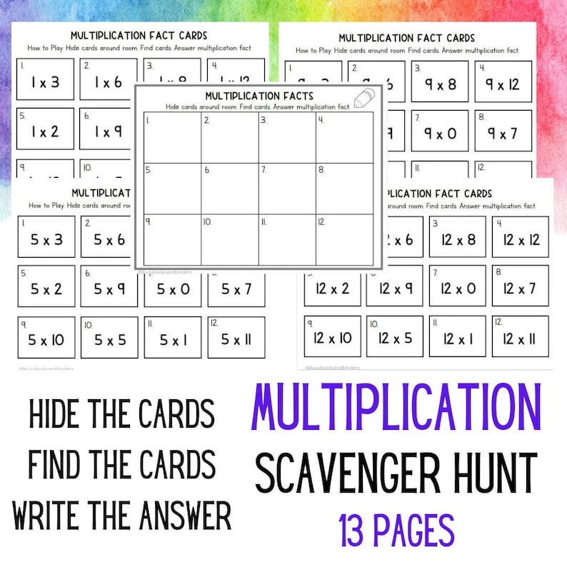 Multiplication Scavenger Hunt Math Worksheets Number the Room Writing ...