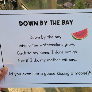 Down by the Bay Song | Song Cards | Kindergarten Songs | Preschool ...