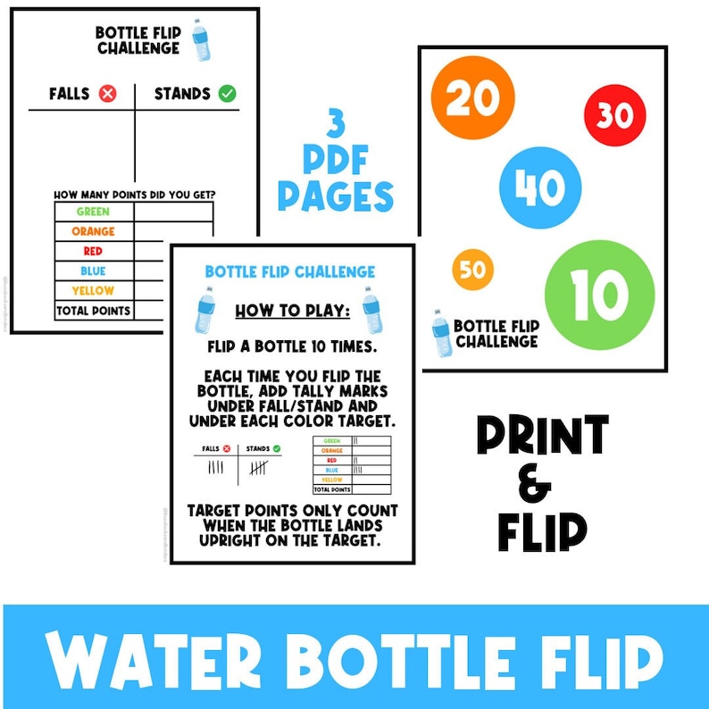 Water Bottle Flip Challenge | Paper Games | Printable Activities ...