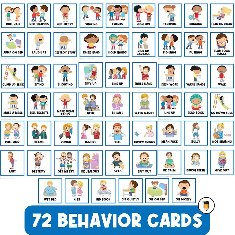 72 BEHAVIOR Picture Cards | First Then Visual Aid | Toddler | Behavior ...