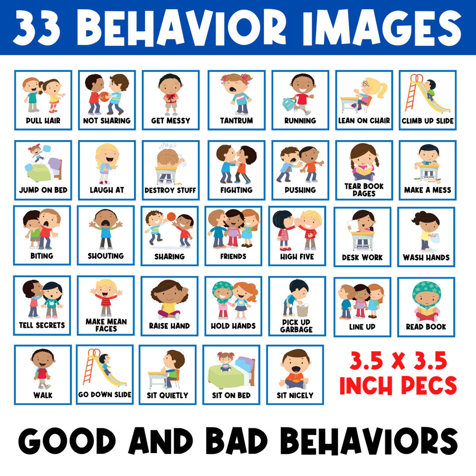 PHYSICAL COPY: 39 Behavior Picture Cards | First Then Visual Aid ...