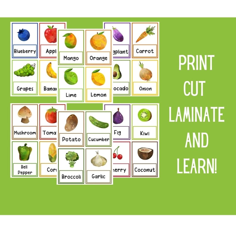 Fruits and Vegetables Flashcards | Preschool Flash Cards | Watercolor ...