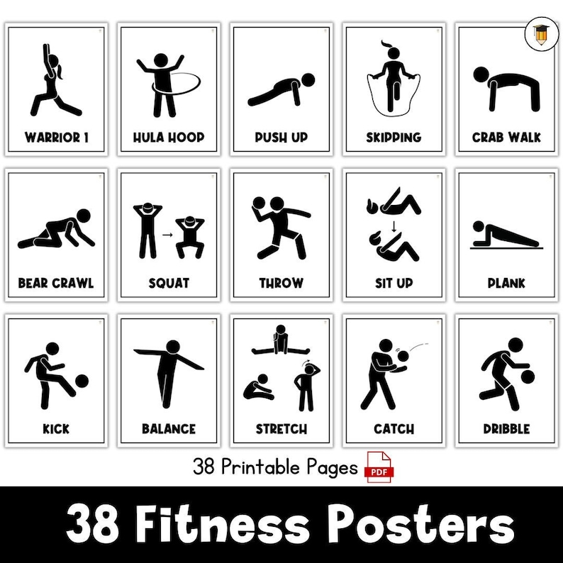 38 Fitness Posters | Kids Exercises | Flash Cards for Kids | Yoga ...