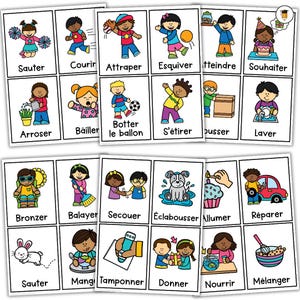 60 French Verbs Flashcards | Picture Cards | Action Verbs | Language ...