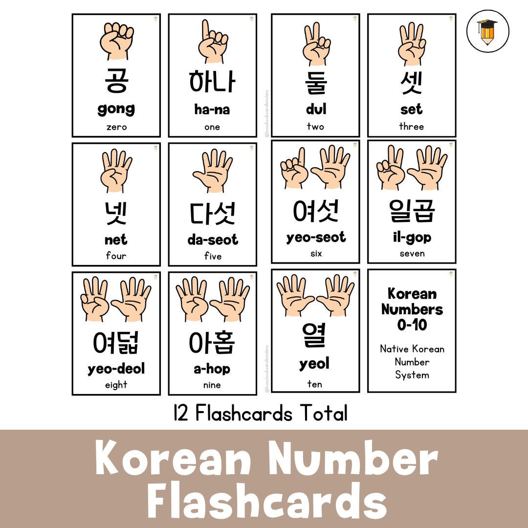 Korean Number Flashcards | Native Korean Number System | Counting 0-10 ...