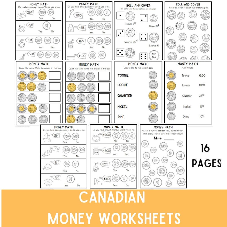 Canadian Money Canadian Coins Math Worksheets Learning Money Money ...