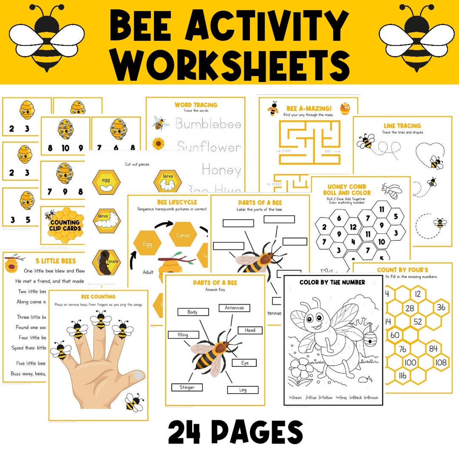 Bees Activities Bee Lifestyle Stages Counting Tracing | Etsy