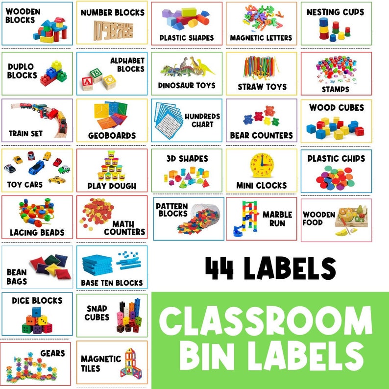 REAL PICTURES: Classroom Center Signs Toy Bin Label - Etsy