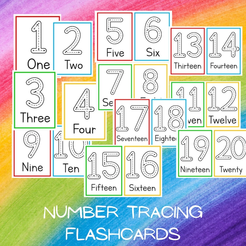 Numbers Tracing Flashcards Preschool Flash Cards 123 - Etsy
