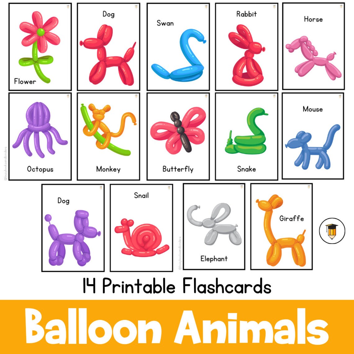 14 Balloon Animal Flashcards | Carnival | Circus | Clown Activities ...
