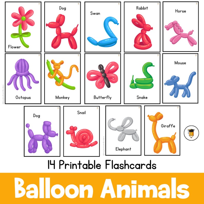 14 Balloon Animal Flashcards | Carnival | Circus | Clown Activities ...