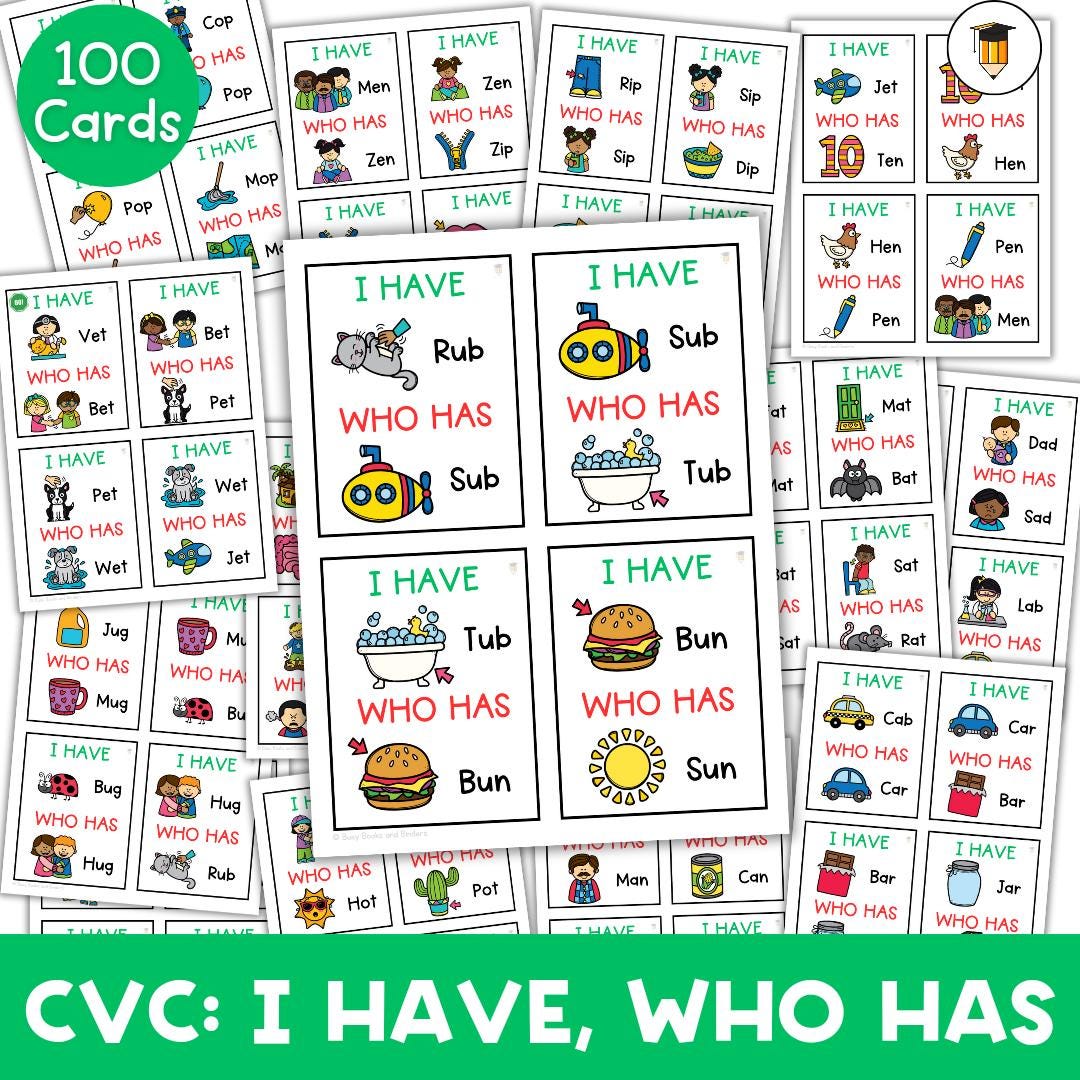 CVC Sight Words | I Have Who Has | Printable Classroom Game | CVC Word ...